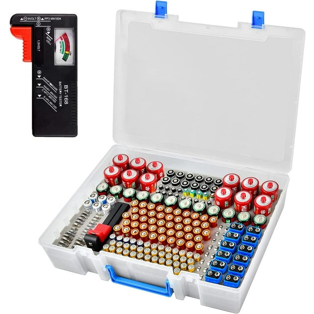 Katia Battery Organizer Storage Holder with Tester Checker, Holds Up to ...