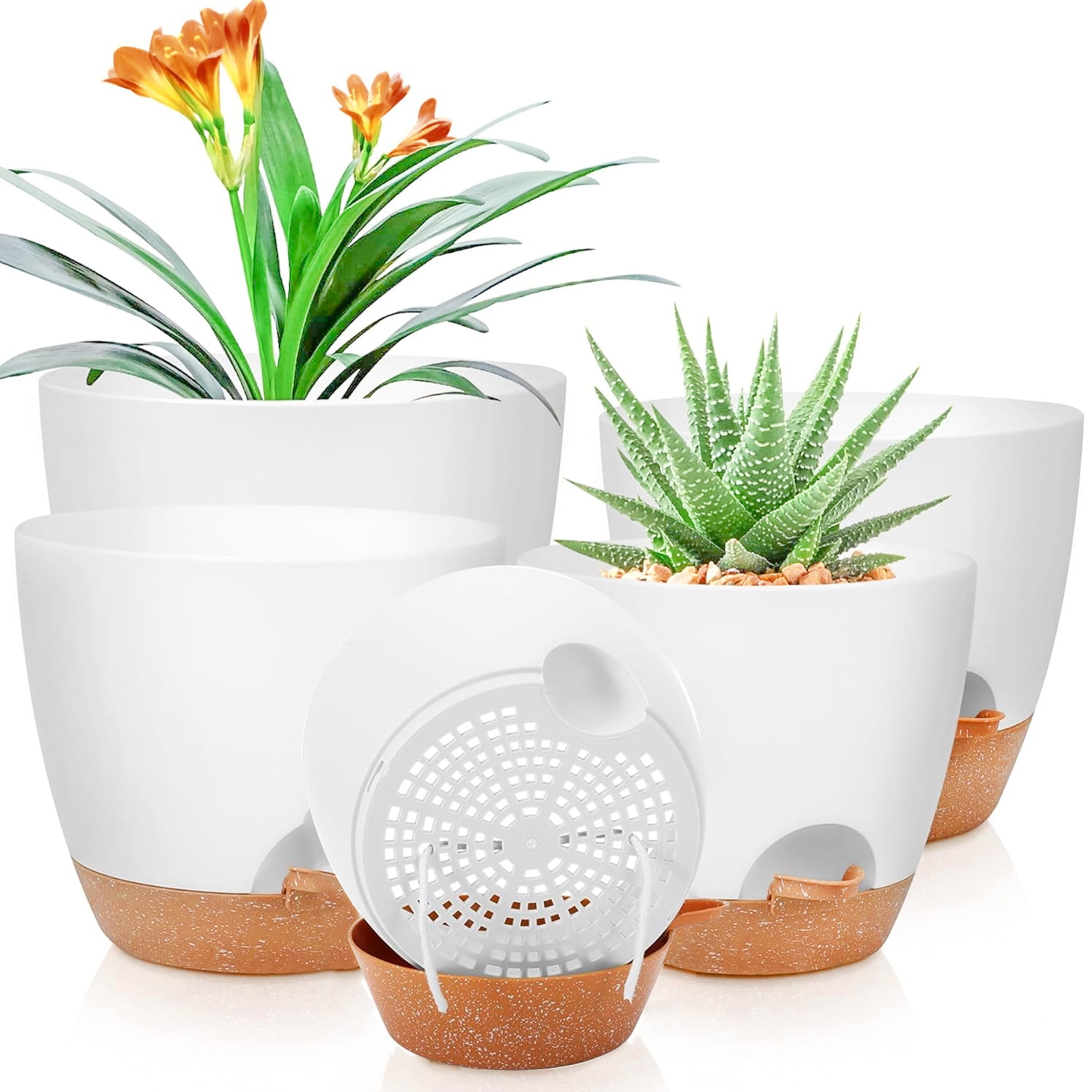 Katinyos Self Watering Indoor Plant Pots 5Pack with Drainage Hole and ...