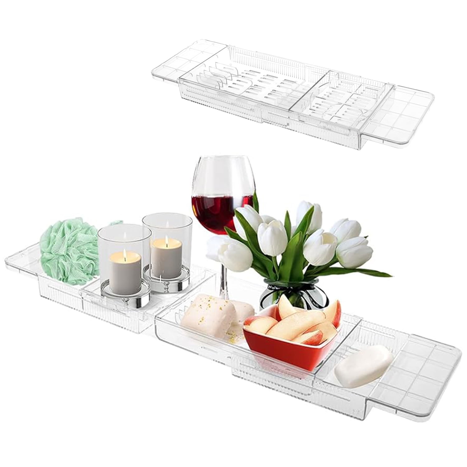 Katinyos Acrylic Bathtub Tray, Expandable Bath Tray for Tub Can be ...