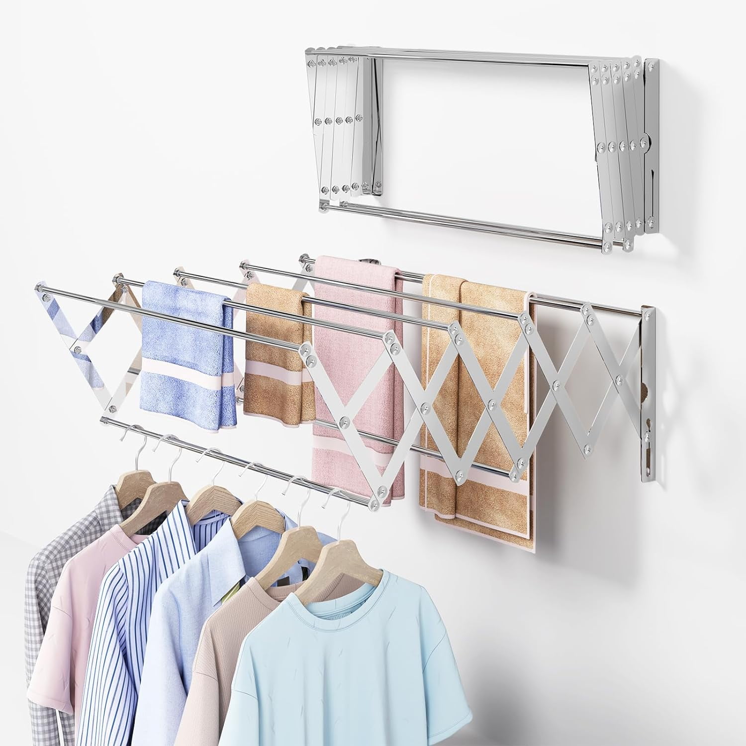 Katinyos Expandable Retractable Clothes Drying Rack, 7 Bar Space-Saving ...
