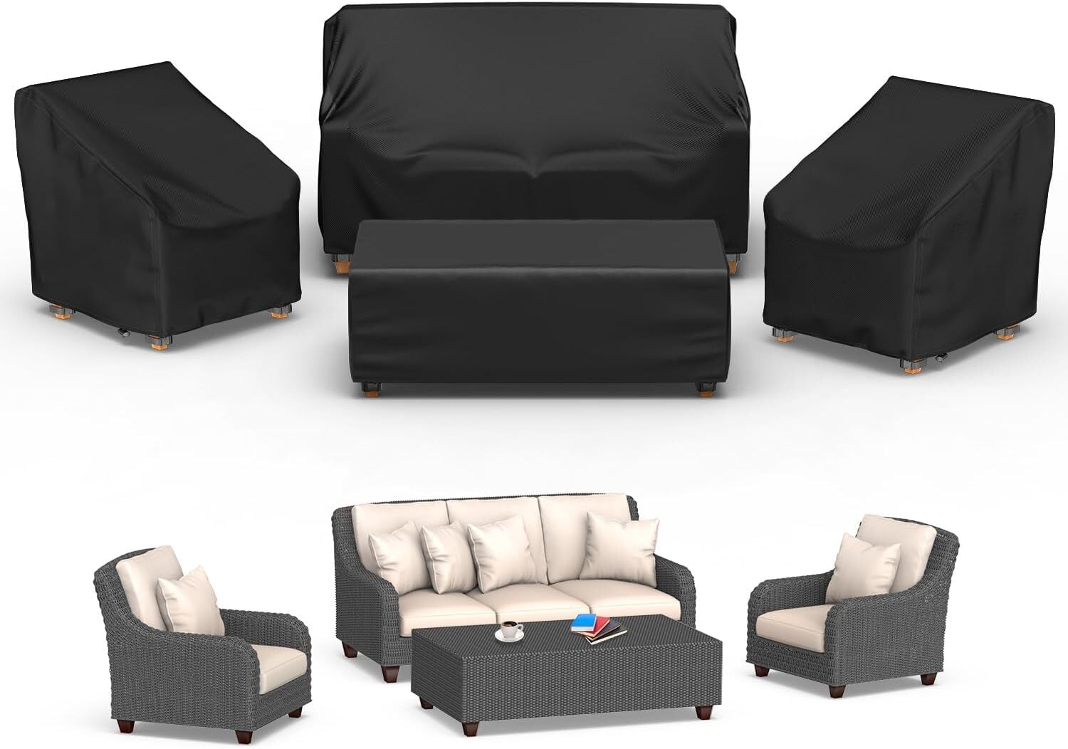 Katinyos Patio Furniture Covers, 4 Piece Outdoor Furniture Covers ...