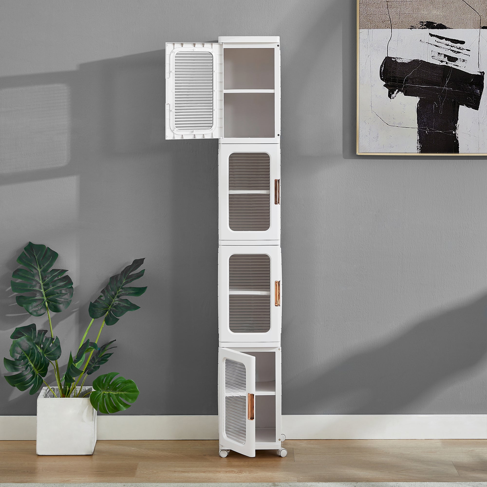 Katkuca 65" H Plastic Foldable Storage Cabinet, 4 Tier Stackable ...