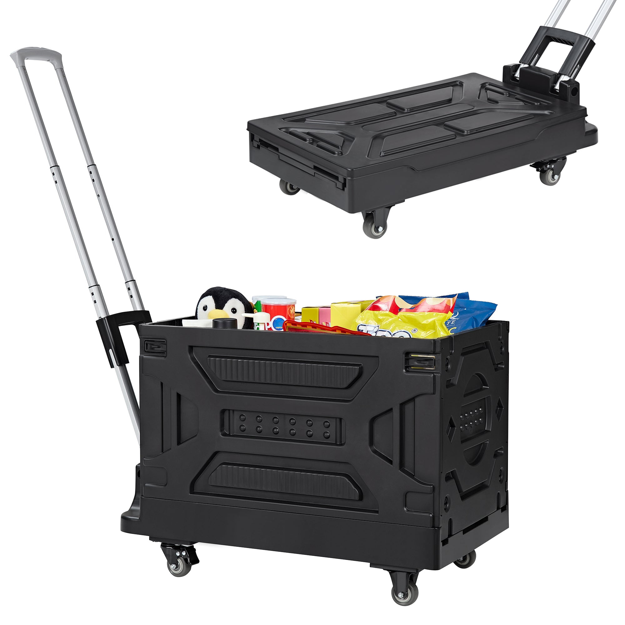 Katkuca Mobile Folding Cart With Lid, Portable Rolling Crate Handcart ...