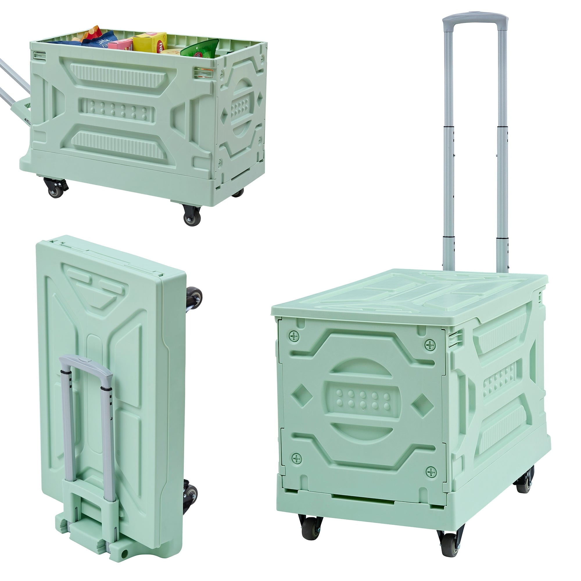 Katkuca Mobile Folding Cart With Lid, Portable Rolling Crate Handcart ...
