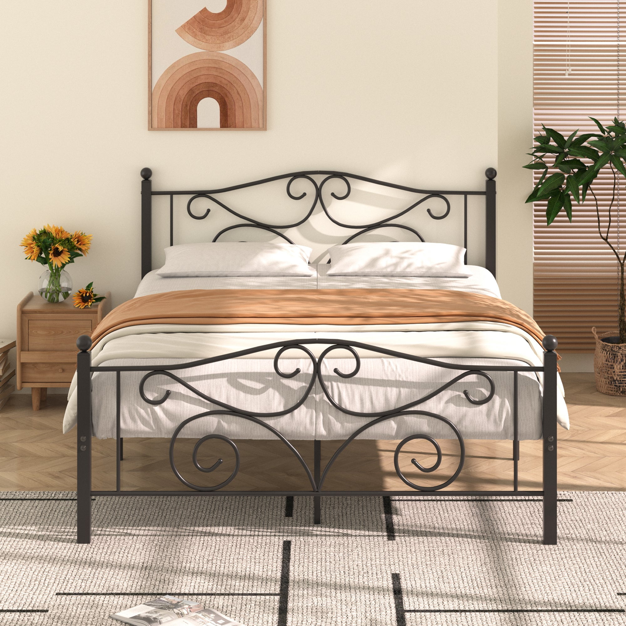 Katkuca Queen Size Metal Bed Frame with Headboard and Footboard ...