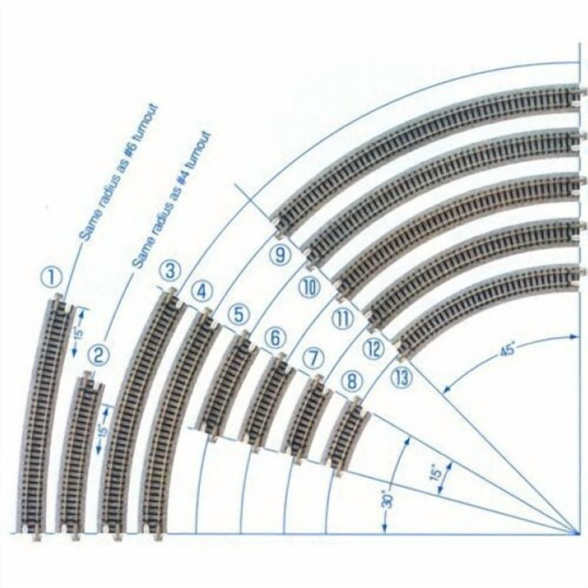 Kato UNITRACK 216mm (8 9/16") Radius 45º Curve Track [4 pcs] - Walmart.com