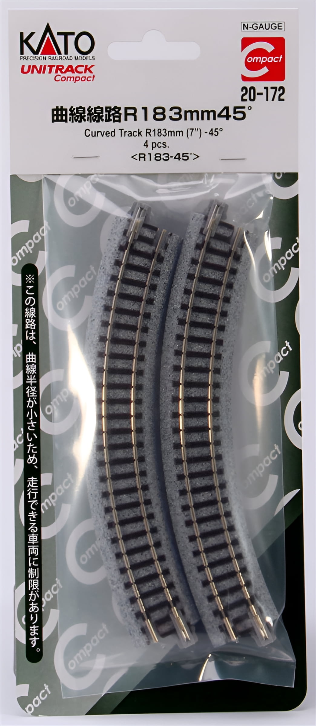 Kato USA Inc. N 183mm 7 Radius Curve 45-Degree 4 KAT20172 N Track ...