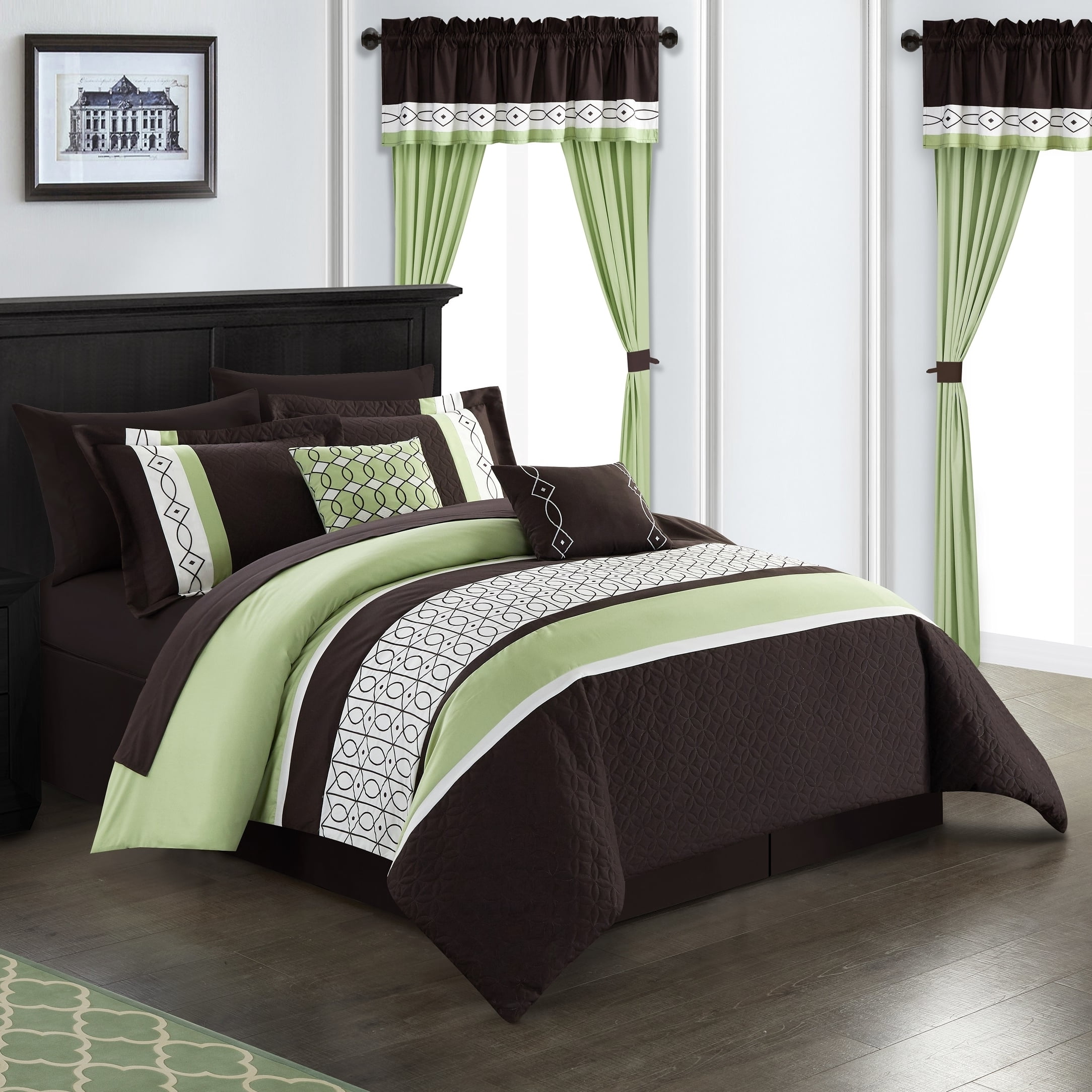 Katrein 20 Piece Comforter Set Color Block Geometric Embroidered Bed in ...