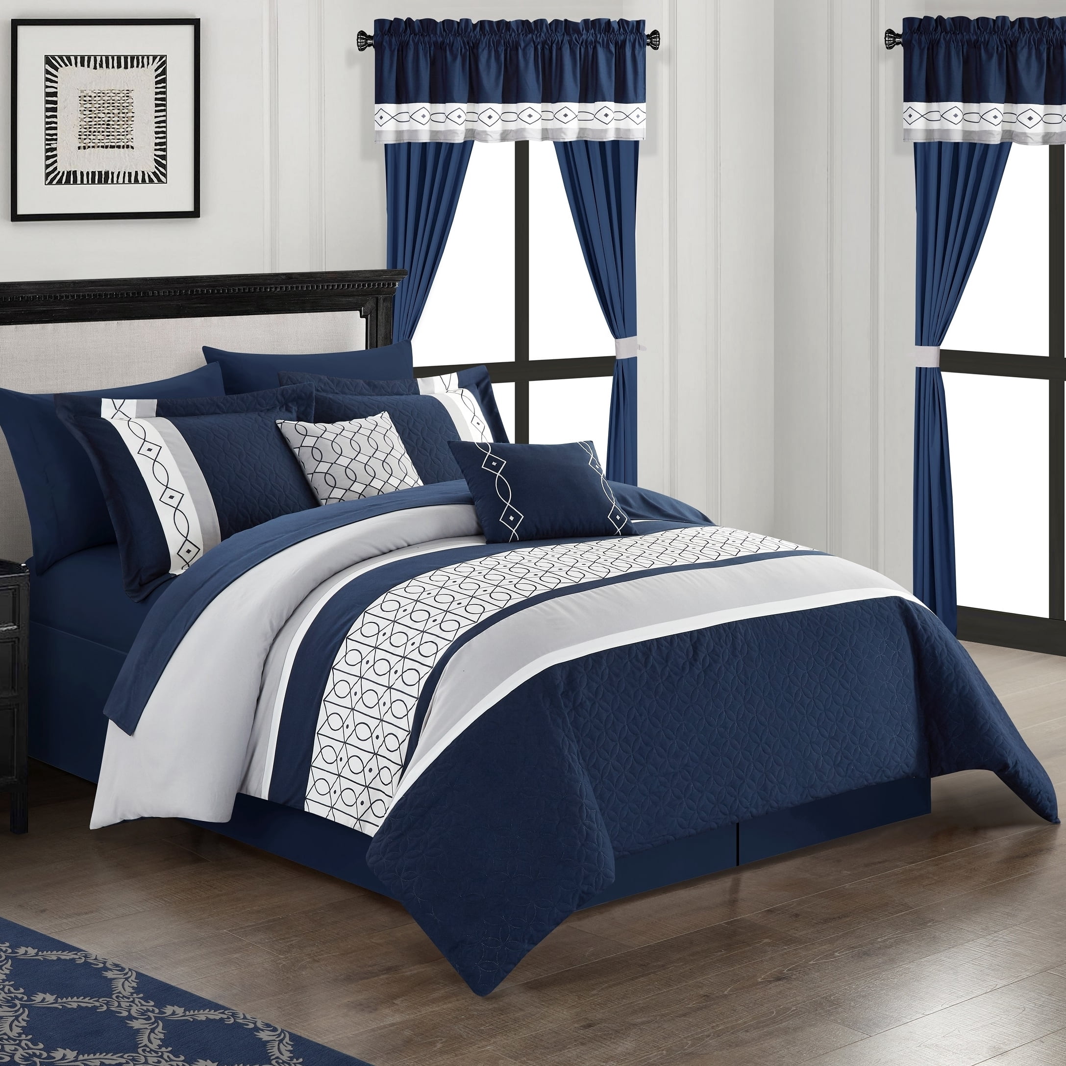 Katrein 20 Piece Comforter Set Color Block Geometric Embroidered Bed in ...