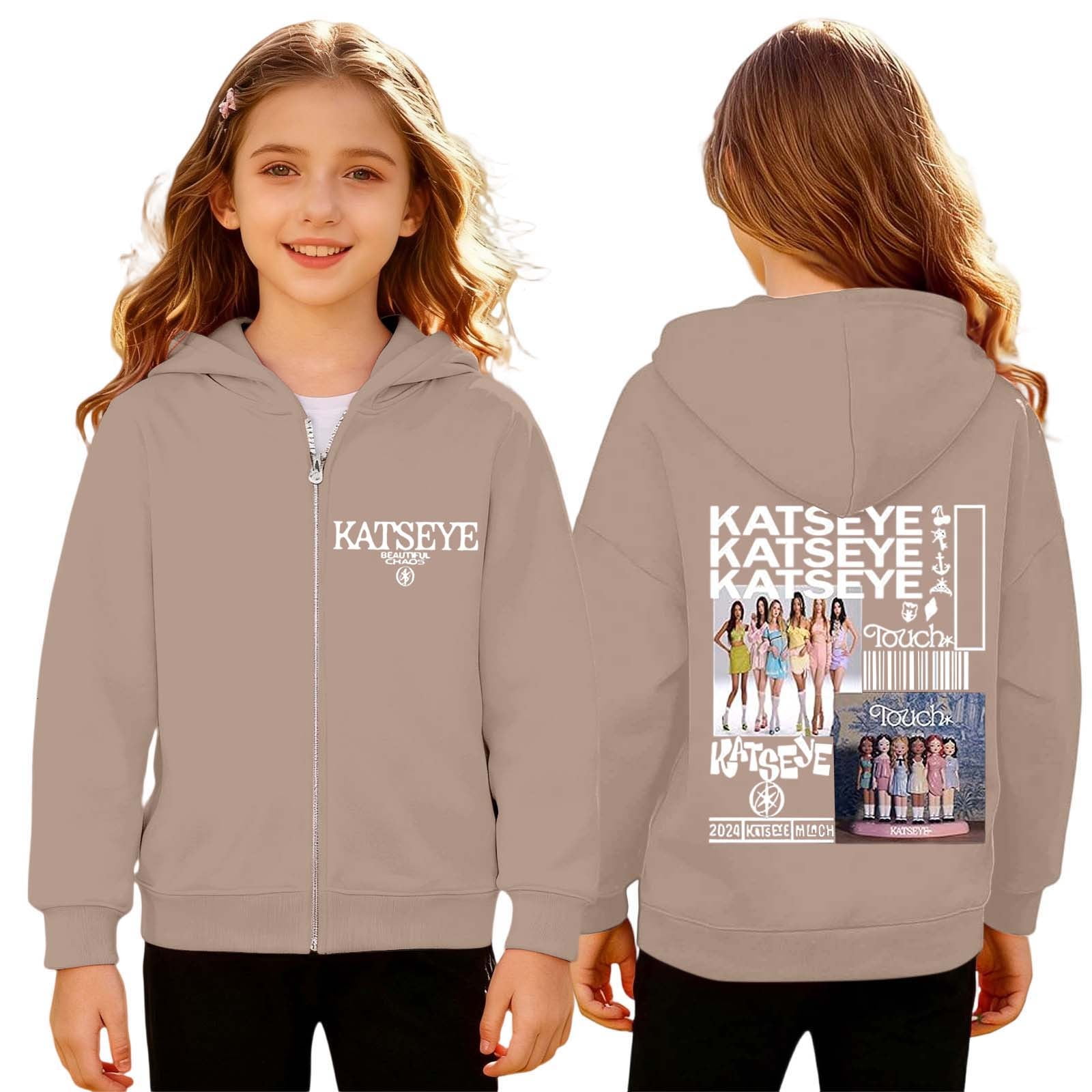 Katseyes Girls Cartoon Number Print Hooded Zip Up Jacket Long Sleeve ...