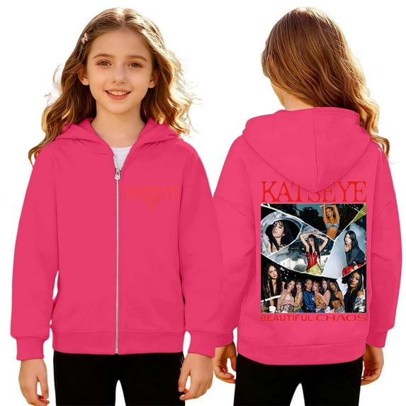 Katseyes Girls Cartoon Number Print Hooded Zip Up Jacket Long Sleeve ...
