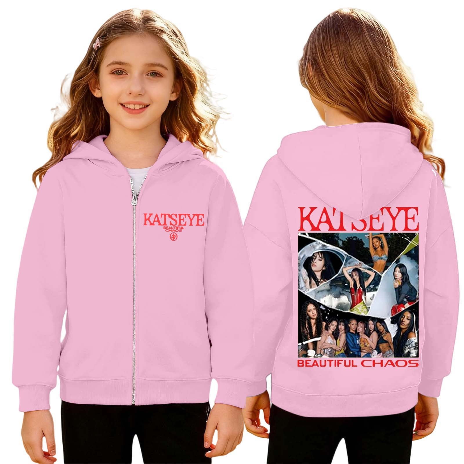 Katseyes Girls Cartoon Number Print Hooded Zip Up Jacket Long Sleeve ...