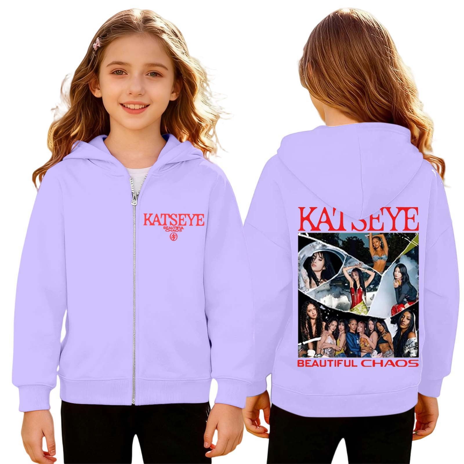 Katseyes Girls Cartoon Number Print Hooded Zip Up Jacket Long Sleeve ...