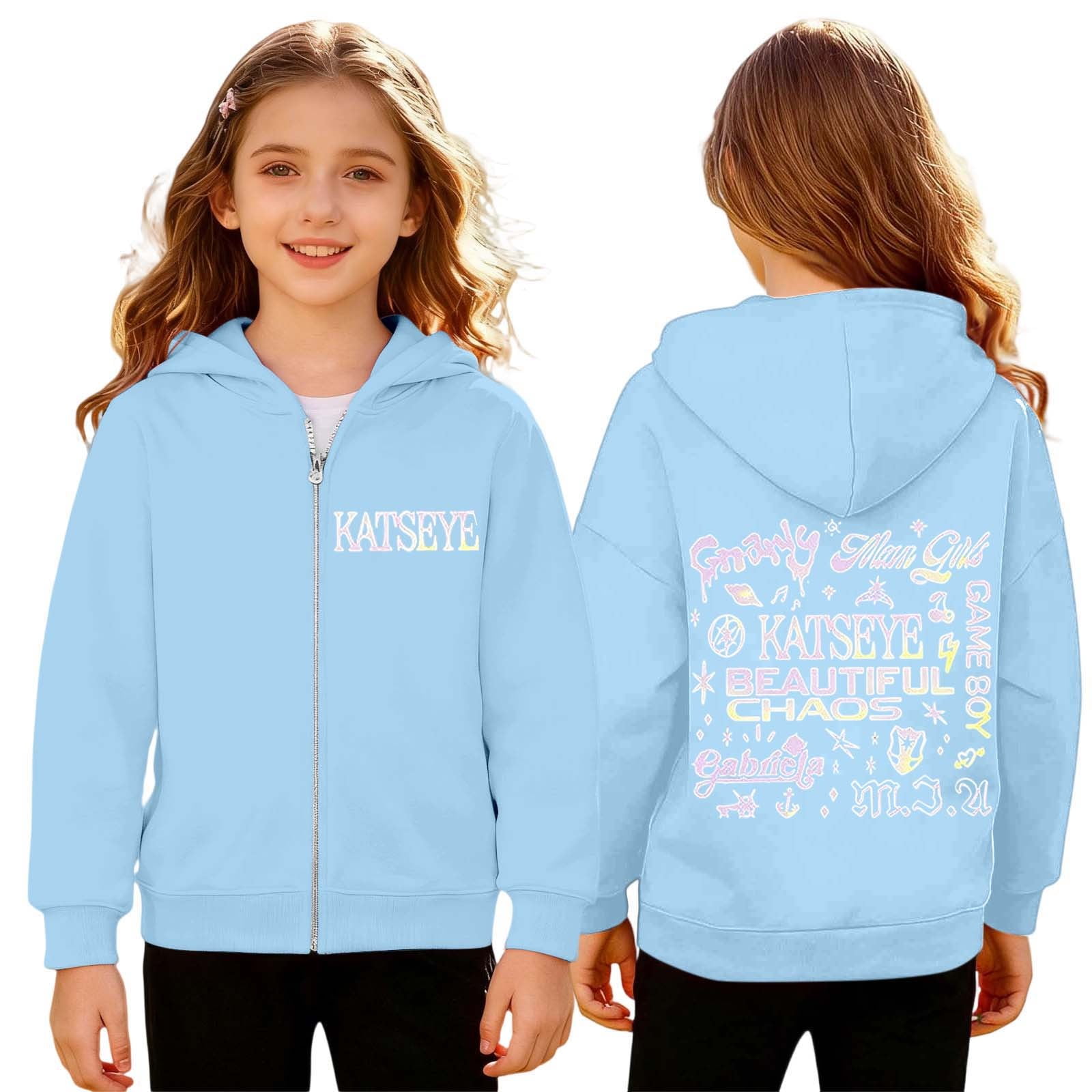 Katseyes Girls Cartoon Number Print Hooded Zip Up Jacket Long Sleeve ...