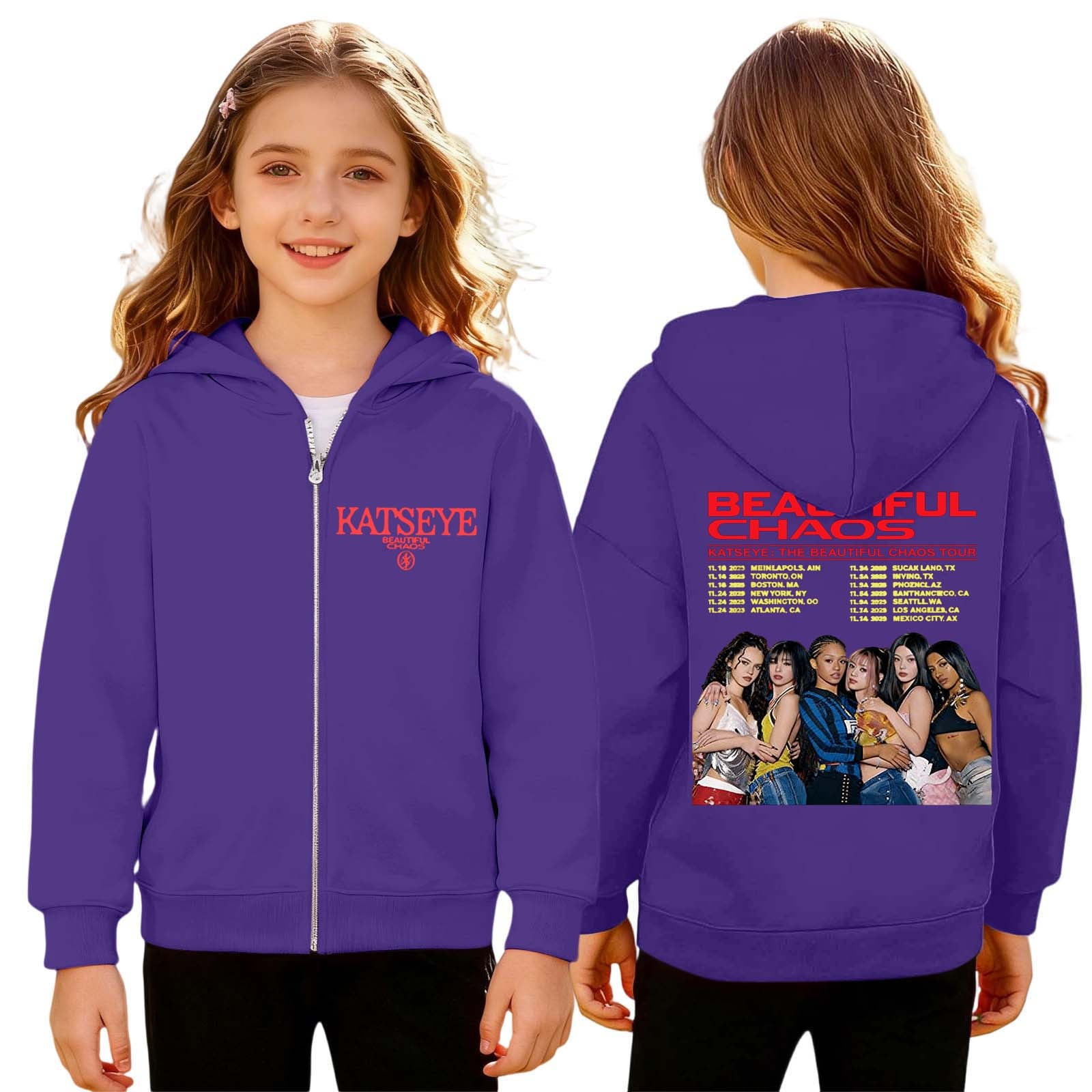 Katseyes Girls Cartoon Number Print Hooded Zip Up Jacket Long Sleeve ...