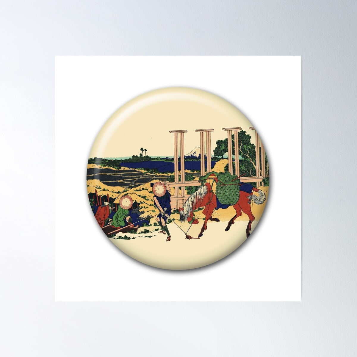 Katsushika Hokusai 'Thirty-Six Views Of Mount Fuji - 7. Bushu Senju - Ukiyo-E Button Badge Style ...