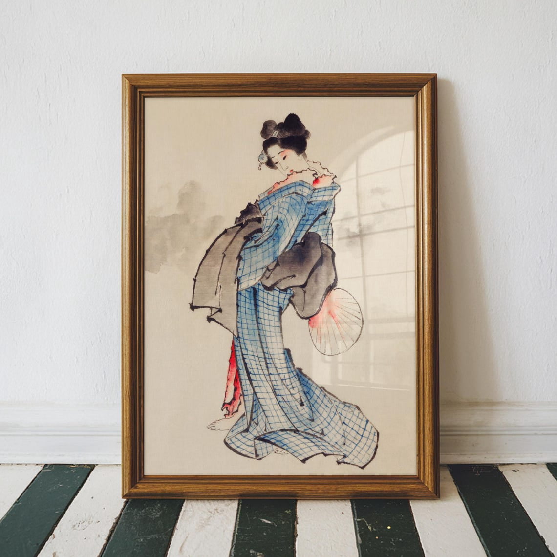 Katsushika Hokusai Woman Wearing Kimono By River Samurai Japanese ...