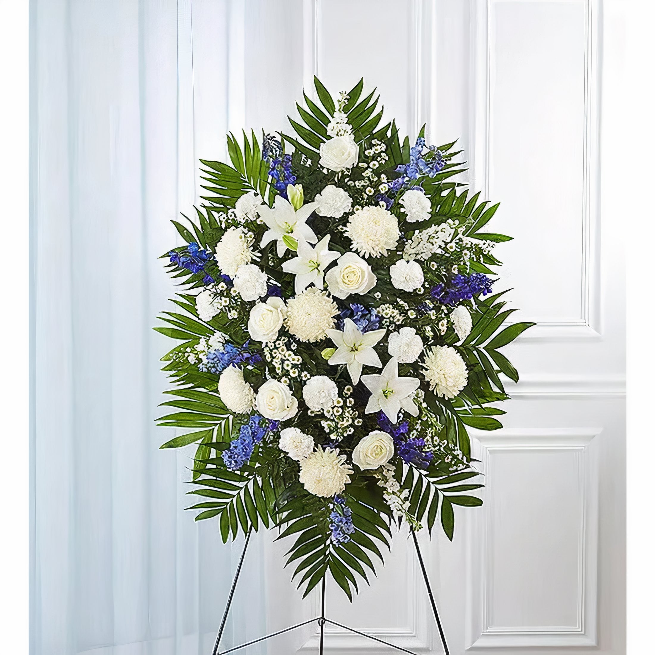 Katy Flower Shop Blue & White Funeral Standing Spray - Walmart.com