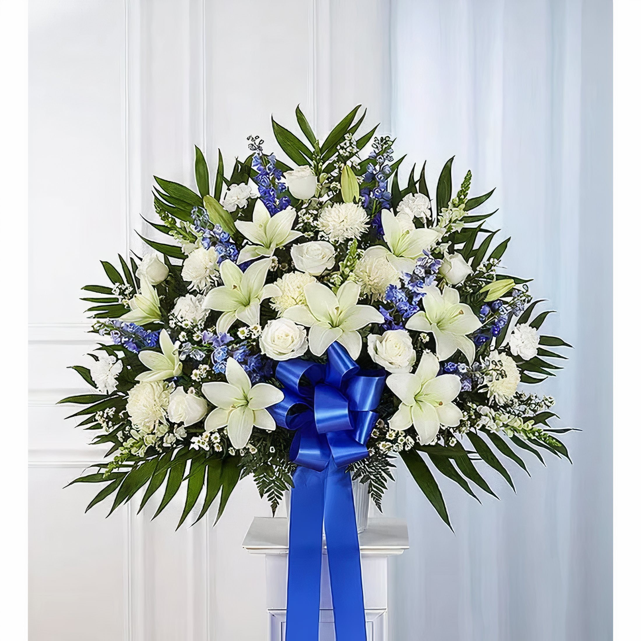 Katy Flower Shop Heartfelt Sympathies Blue & White Funeral Standing ...