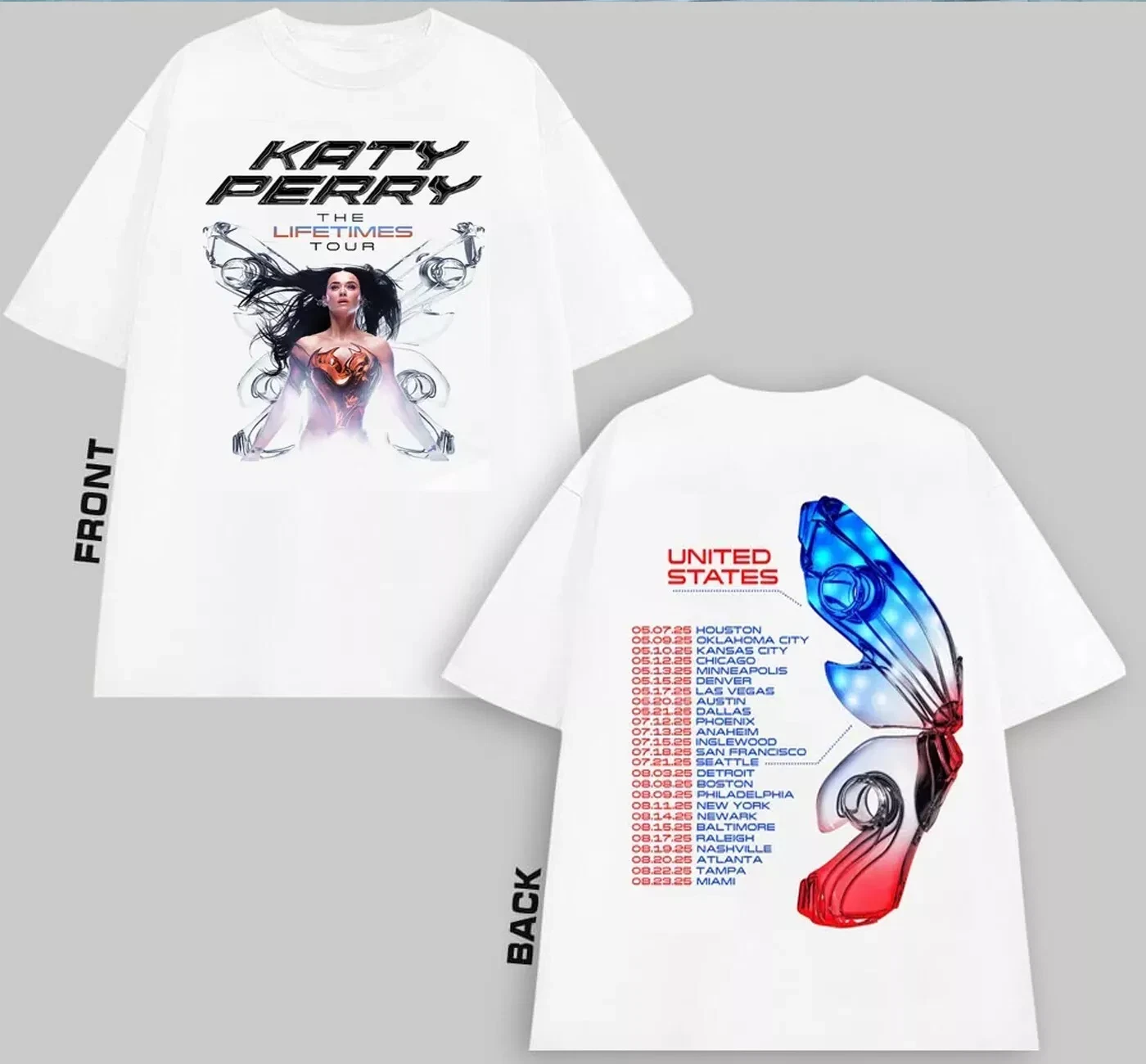 Katy Perry 2025 Concert Double Sided T-shirt, Katy Perry The Lifetime ...