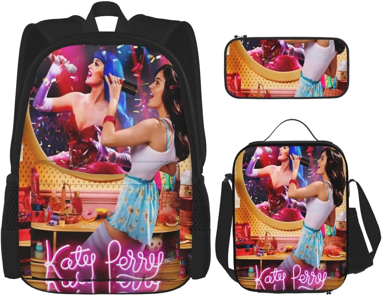 Katy Perry Backpack 3 Pieces Set with Lunch Bag And Pencil Case Combination Simple Laptop ...