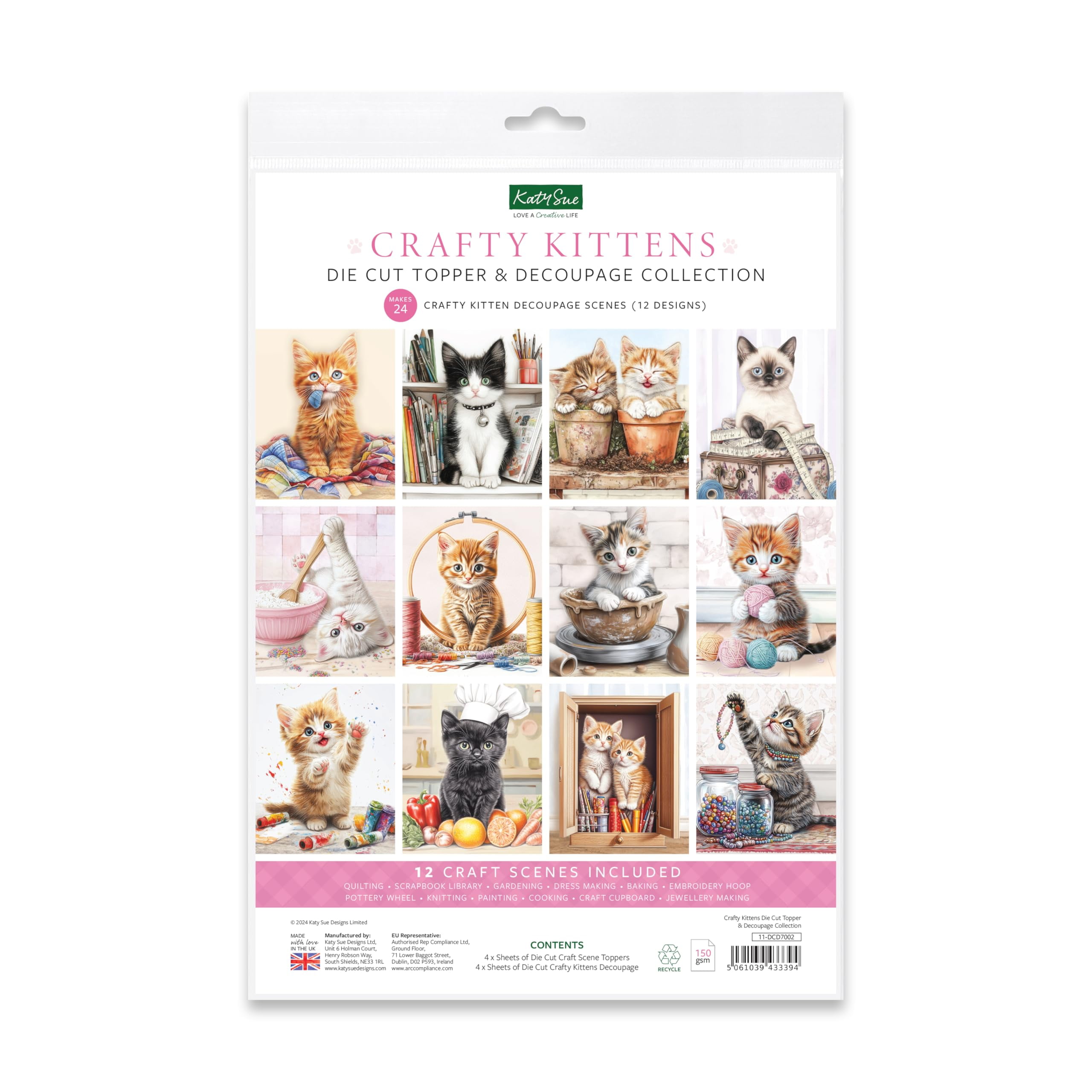 Katy Sue Crafty Kittens YPF5 Die-Cut Card Topper & Decoupage 4 Sheets of Kitten & Cat-Themed ...