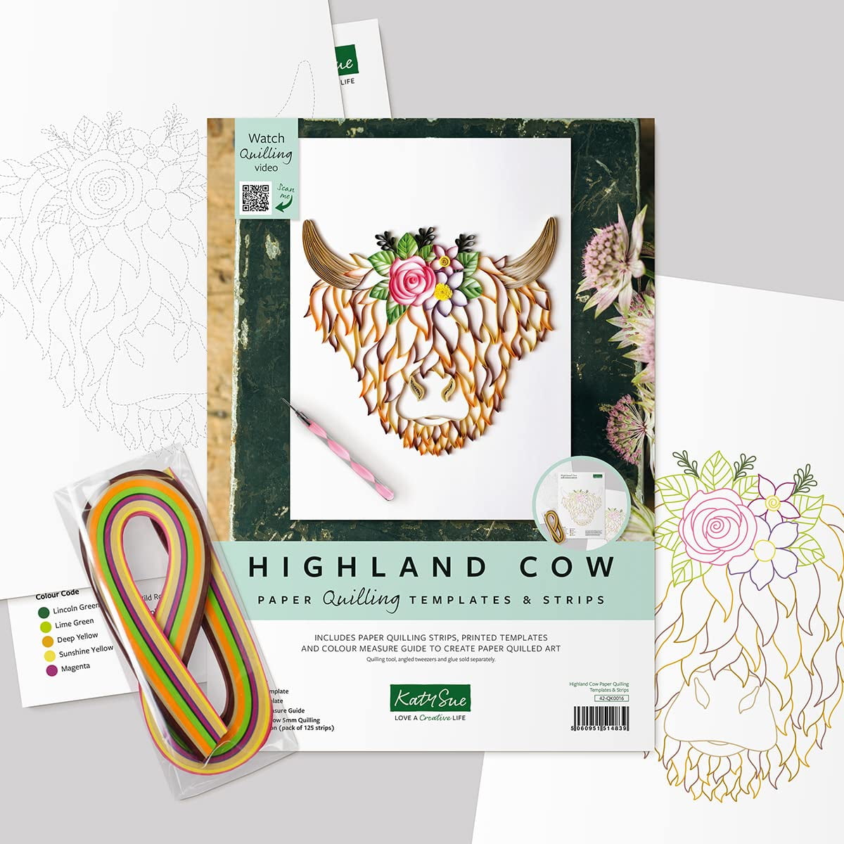 Katy Sue Highland Cow RRF12 Paper Quilling Template Kit. Contains 2 ...