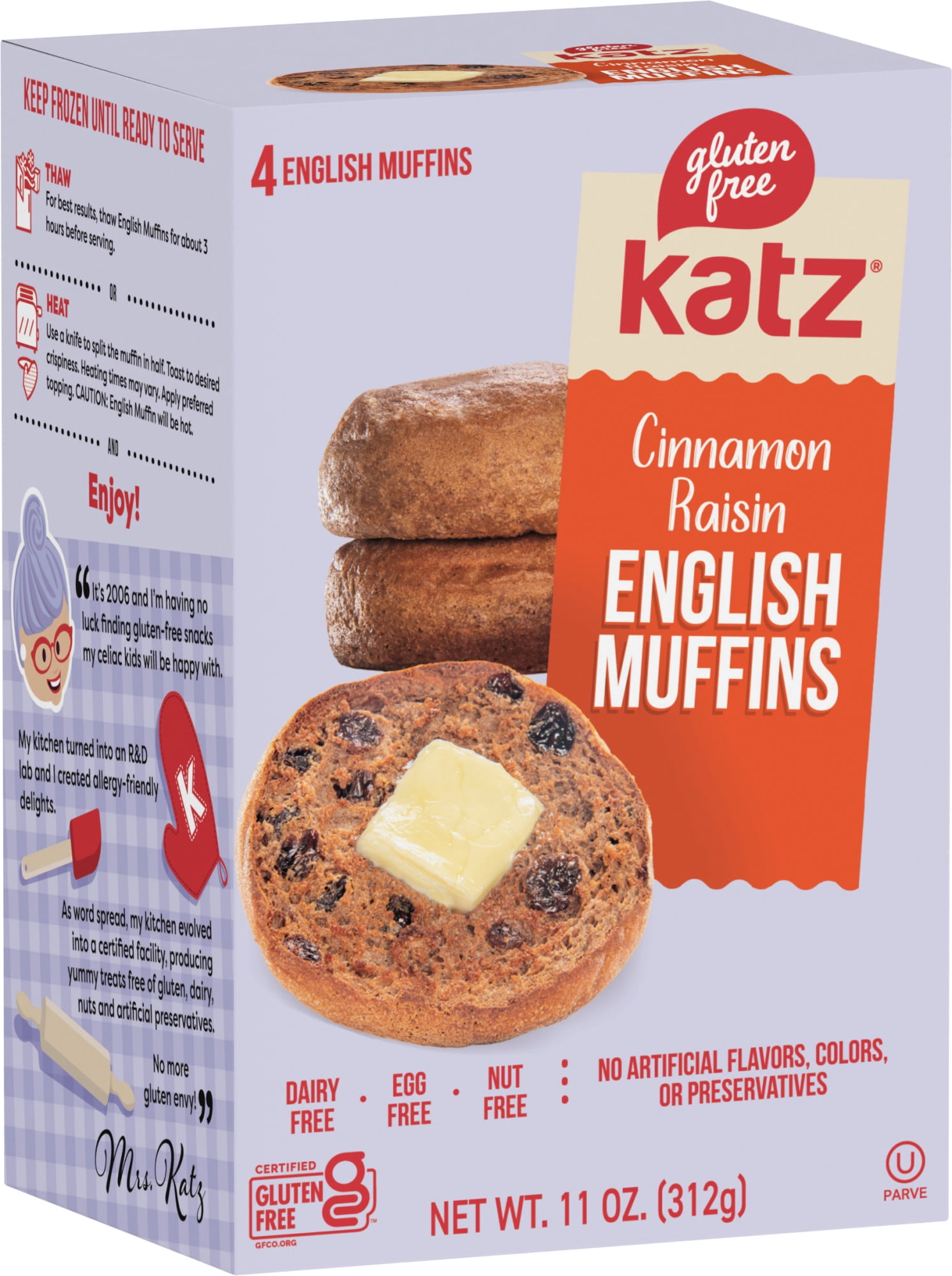 Katz Gluten Free Cinnamon Raisin English Muffins |Gluten Free, Dairy ...