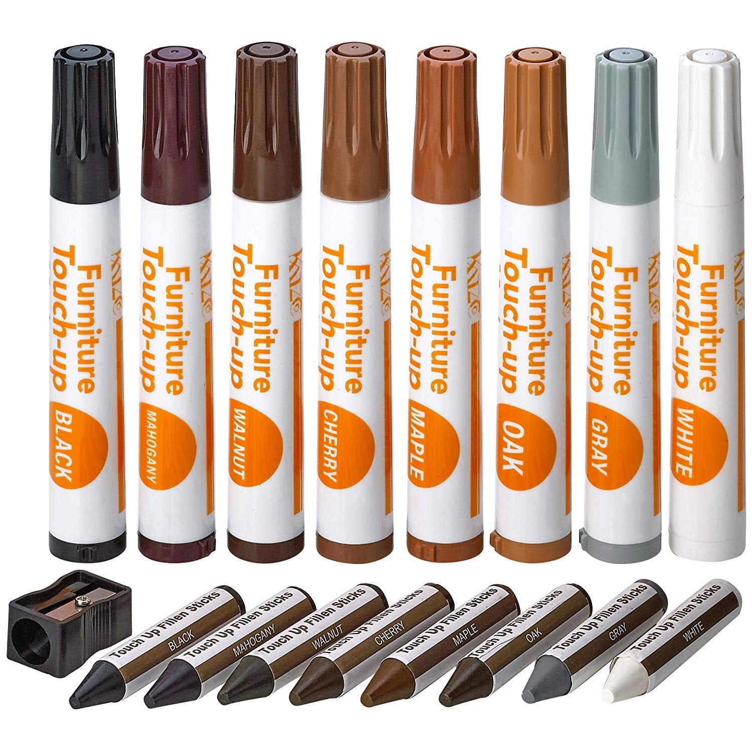 Katzco Furniture Repair Kit, 17-Piece, 8 Wood Markers, 8 Wax Sticks ...