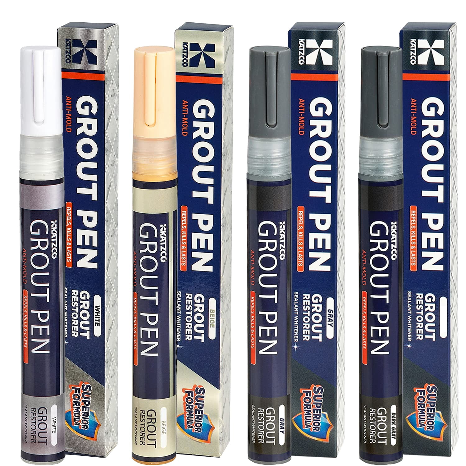 Katzco Grout Pens - 4 Pack - White Beige Light Gray Dark Gray - 5mm ...