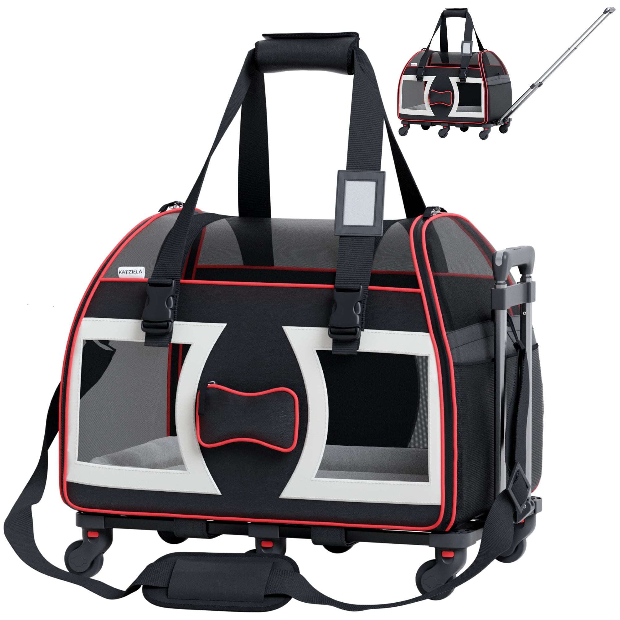Katziela TSA Approved Bone Cruiser Rolling Pet Carrier with Removable ...