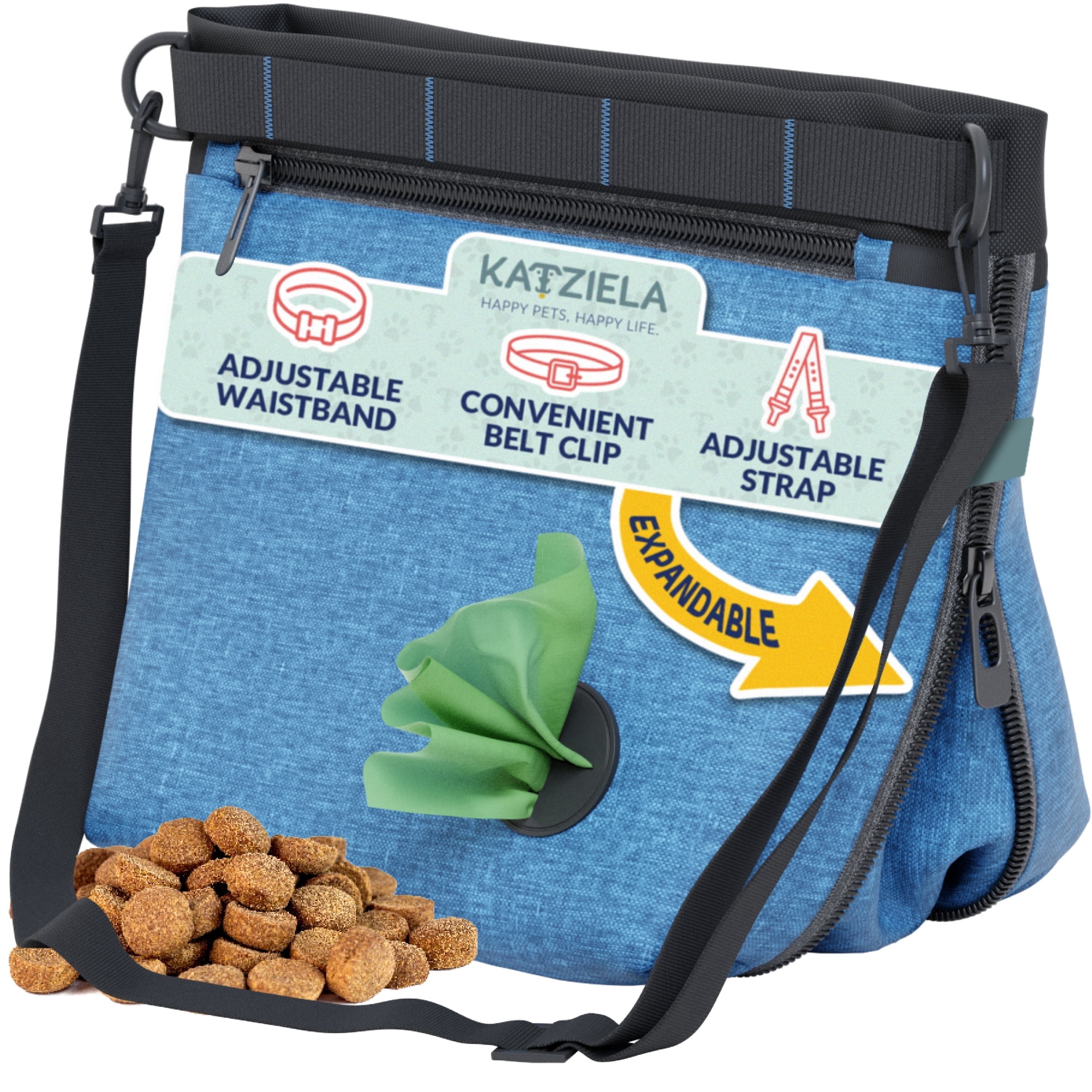 Katziela Expandable Pet Treat Pouch - Hands Free Dog Treat Pouch, Quick ...