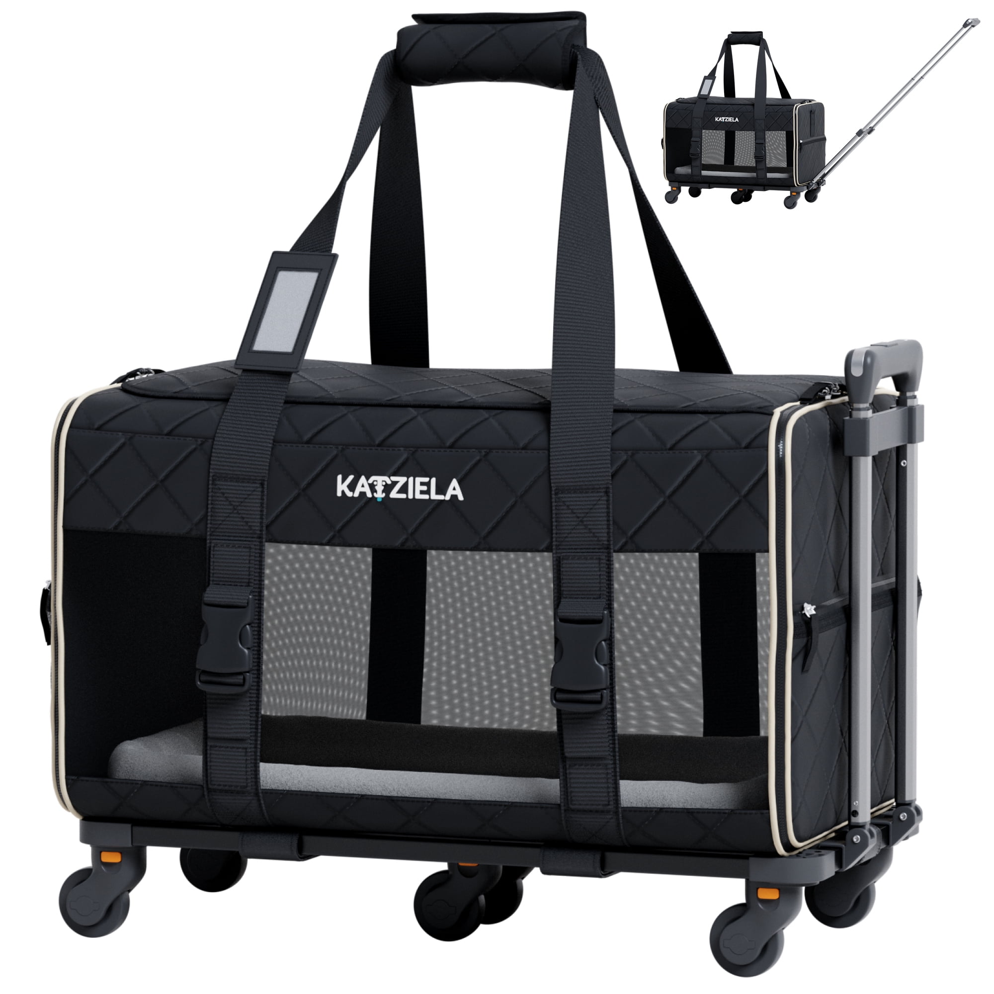 Katziela Quilted Chariot Pet Carrier, TSA Approved, Airline Travel ...