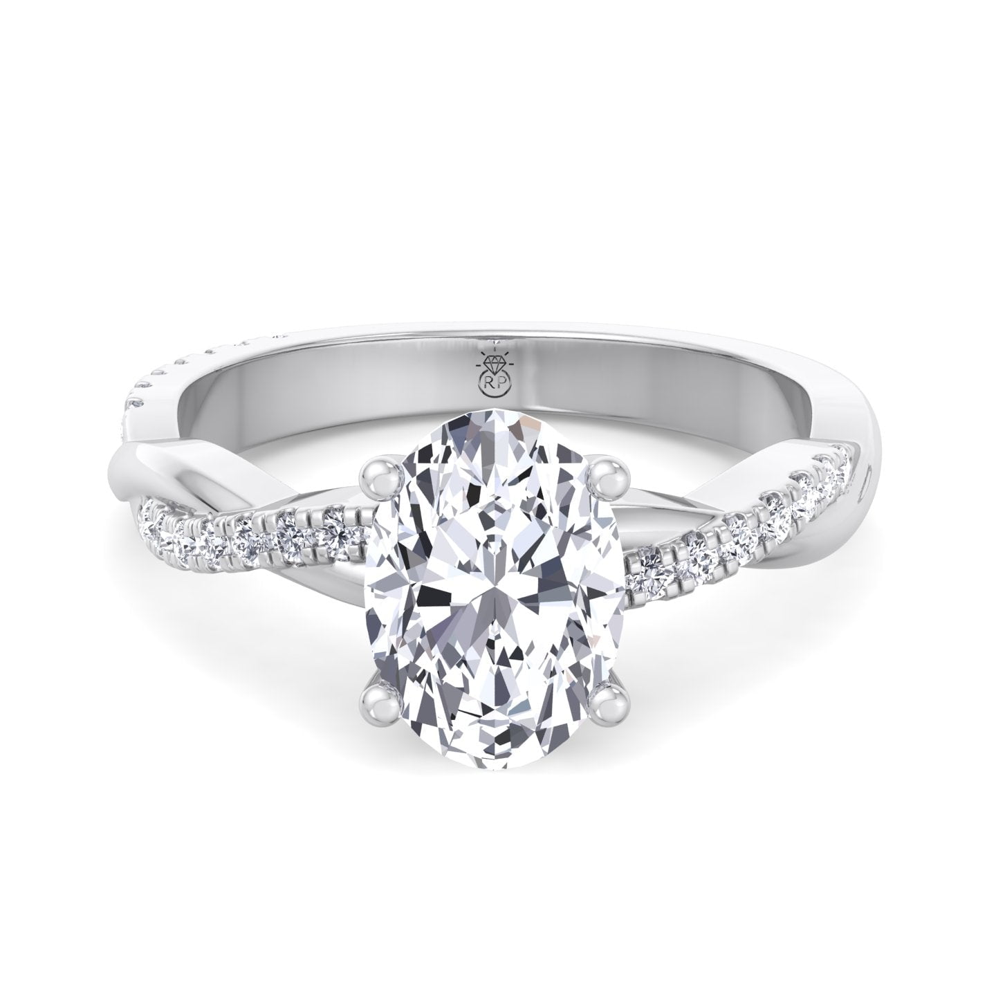 Kauai - Moissanite Oval Cut Lab Diamond PavÃ© Twist Band Engagement ...