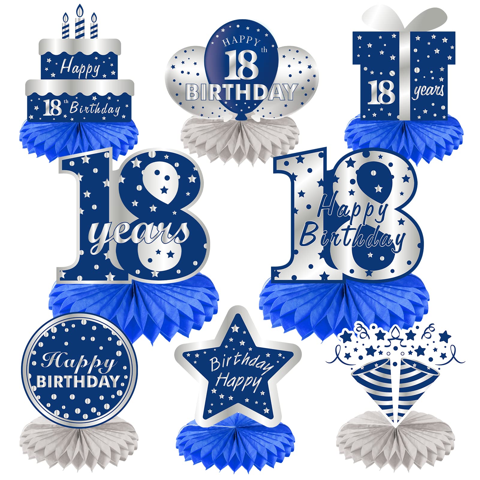 Kauayurk 8Pcs 18th Birthday Decorations Table AFN1Centerpiece Party Supplies, Blue Silver Happy ...