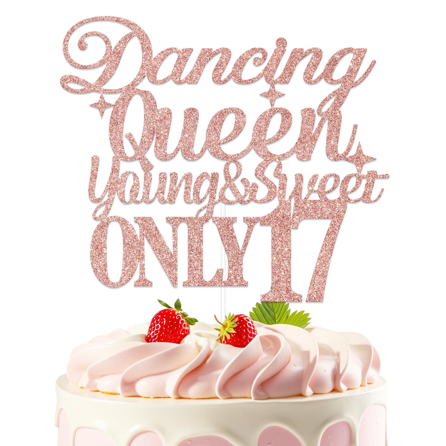 KEWUFD Rose Gold AJH3 Glitter Dancing Queen Young and Sweet Only 17 Cake Topper Cheers to 17 ...