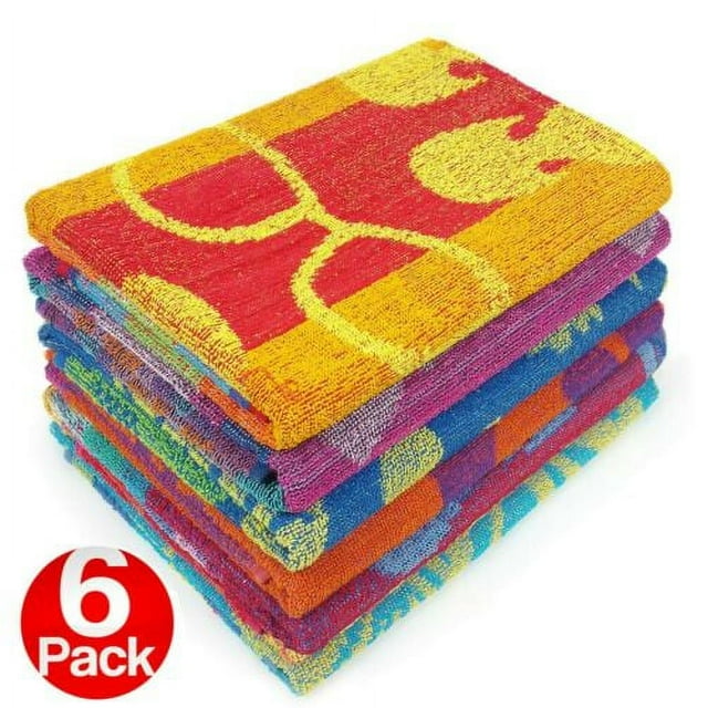 Kaufman - 6 Pack Terry Beach & Pool Towel of Assorted Colors - 30in x ...