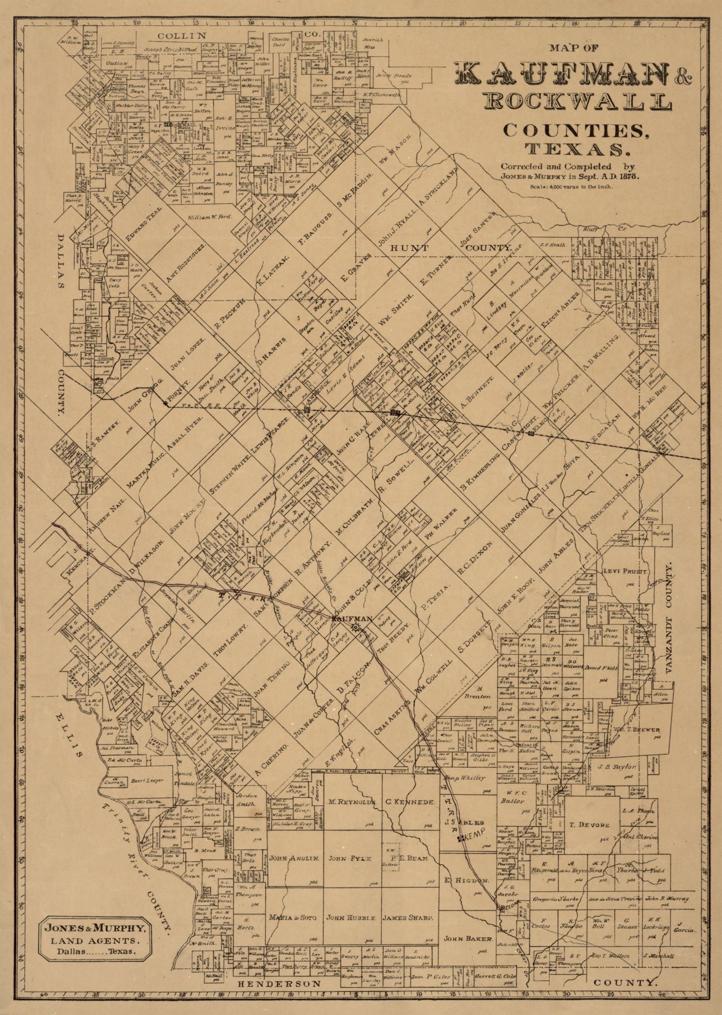 Historic County Map - Kaufman County Texas - Jones 1878 - 23 x 32.31 ...