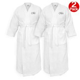 Kaufman - Embroidered Bathrobe Waffle Kimono Set of 2 Spa Robe 100% ...