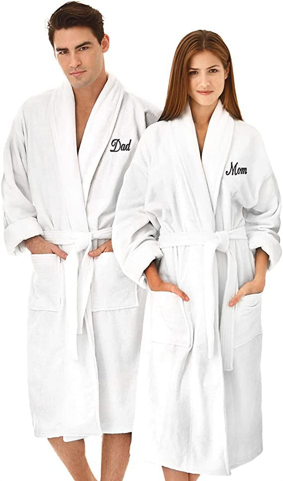 Kaufman Embroidered White Shawl Collar Robe His/Hers -Mr/Mrs -Mom/Dad ...