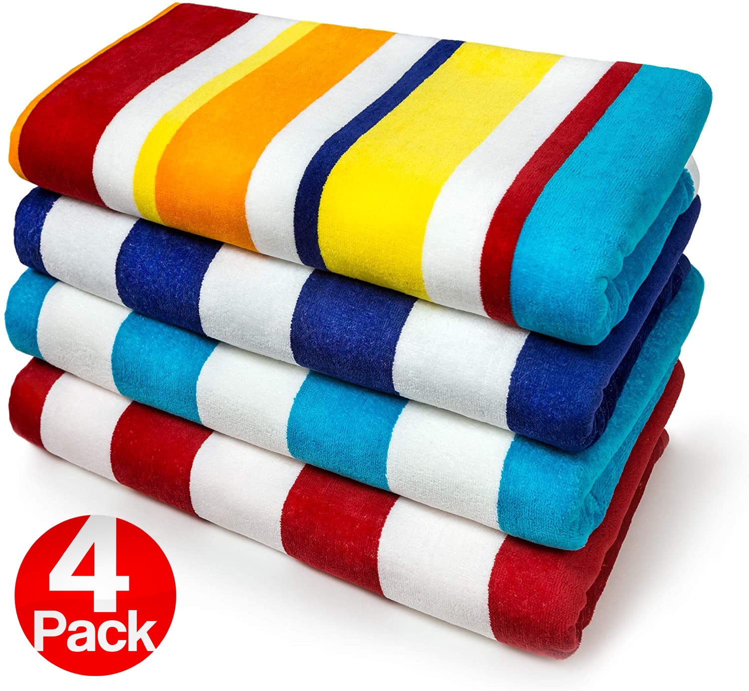 Kaufman - Joey Velour Cabana Stripe Beach Towel, 4-Pack, Perfect for ...