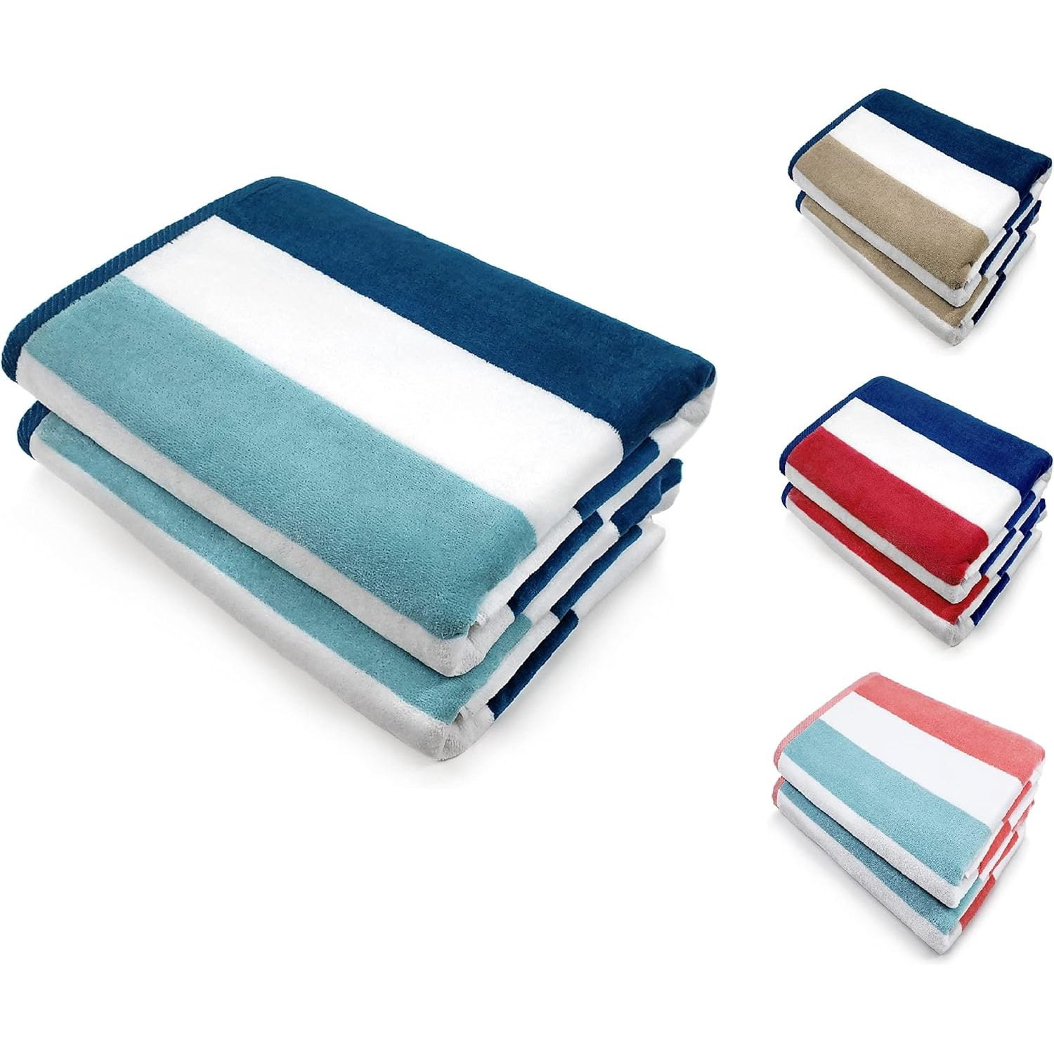 Kaufman - Soft Oversized Beach Towels 2-Pack| 35" x 70" Velour Tonal Striped Beach Towels ...