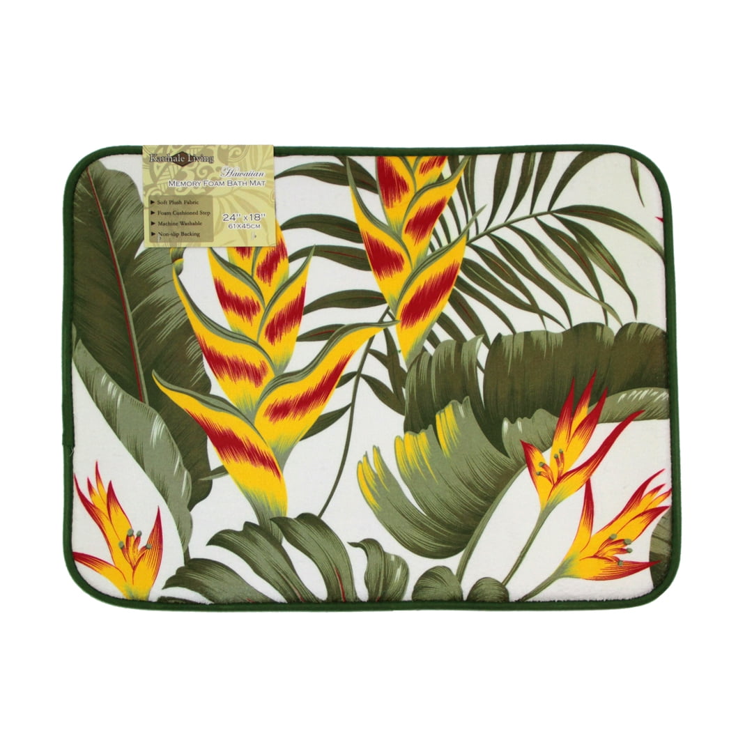 Kauhale Living Foam Bath Mat Hawaiian Flower Design in Multi Color, 18 ...