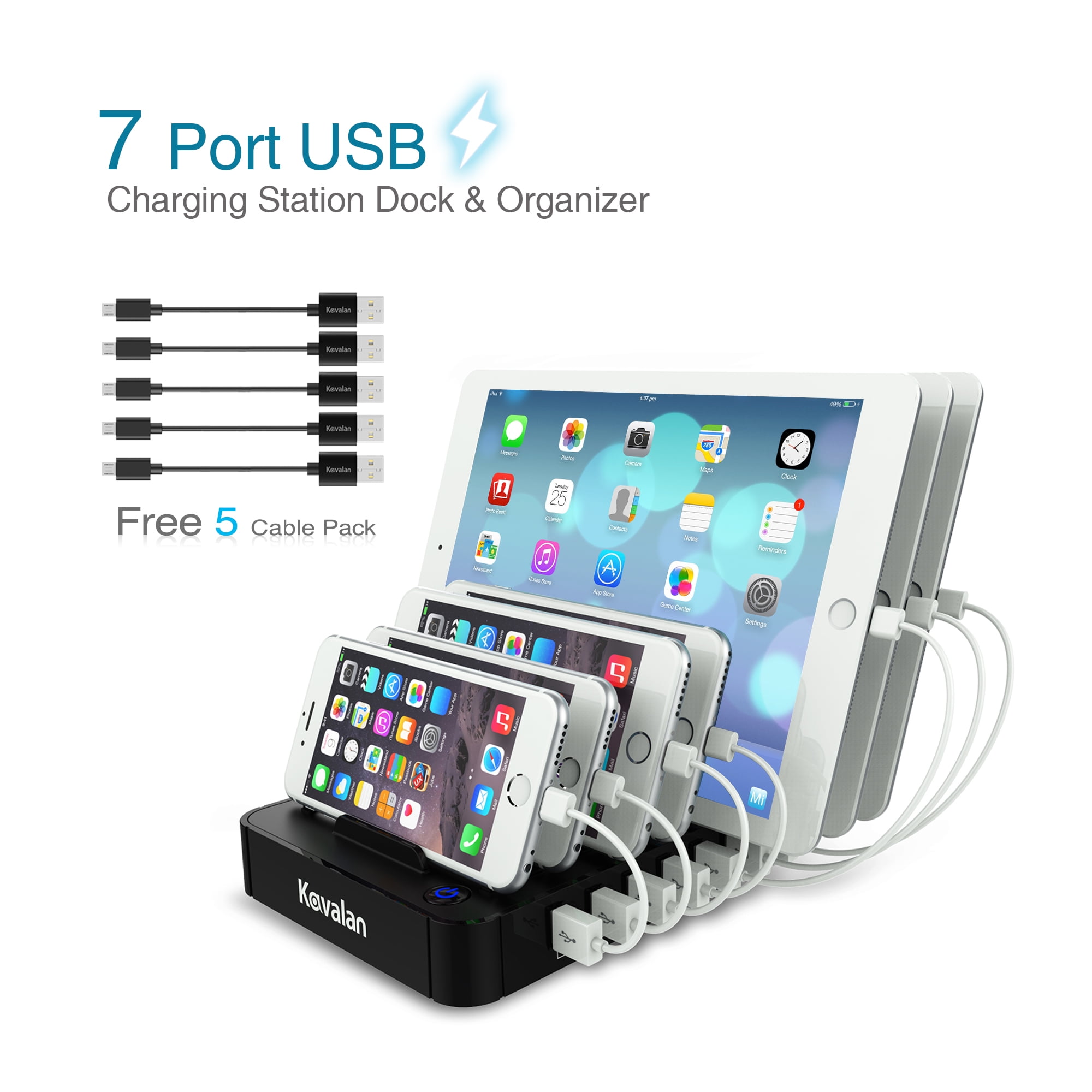 Kavalan 7 Port USB Charging Station Dock & Organizer with Cable ...