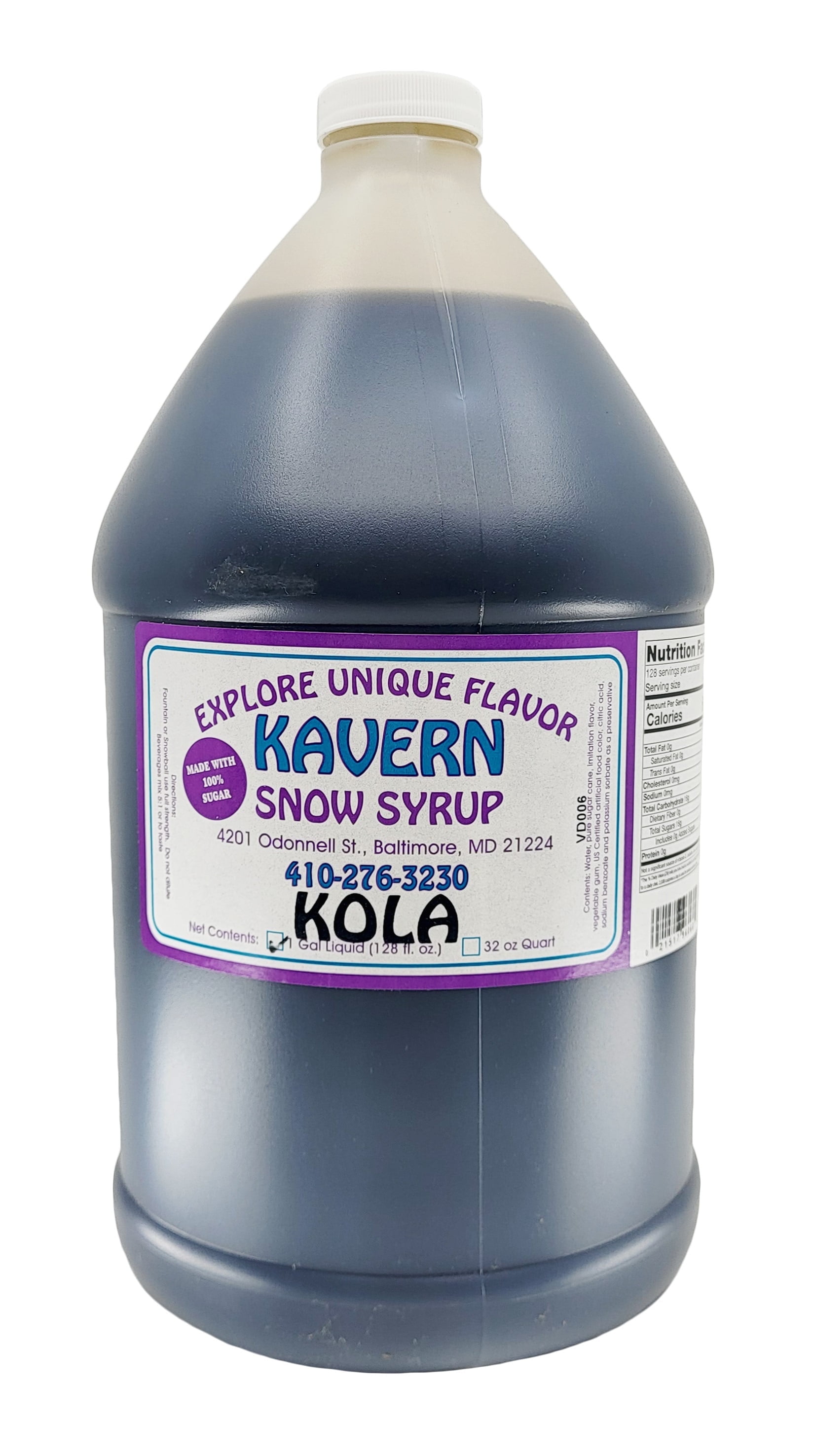 Kavern Kola (Cola) Snow Cone | Snowball Syrup (128 oz.) 1 Gallon ...