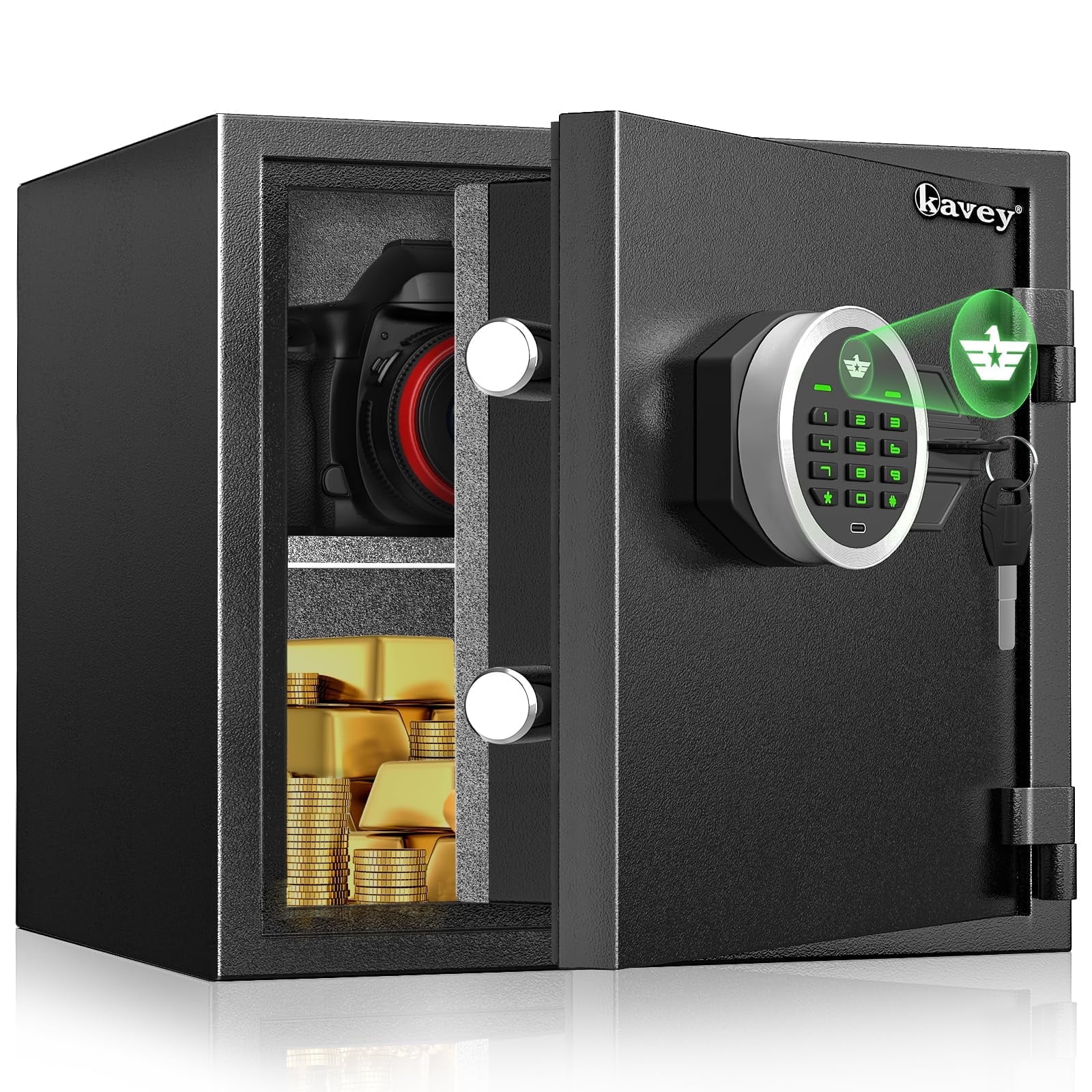Kavey Safe Box, Fireproof Safe, 1.8 Cub Home Safe with Digital Backlit ...