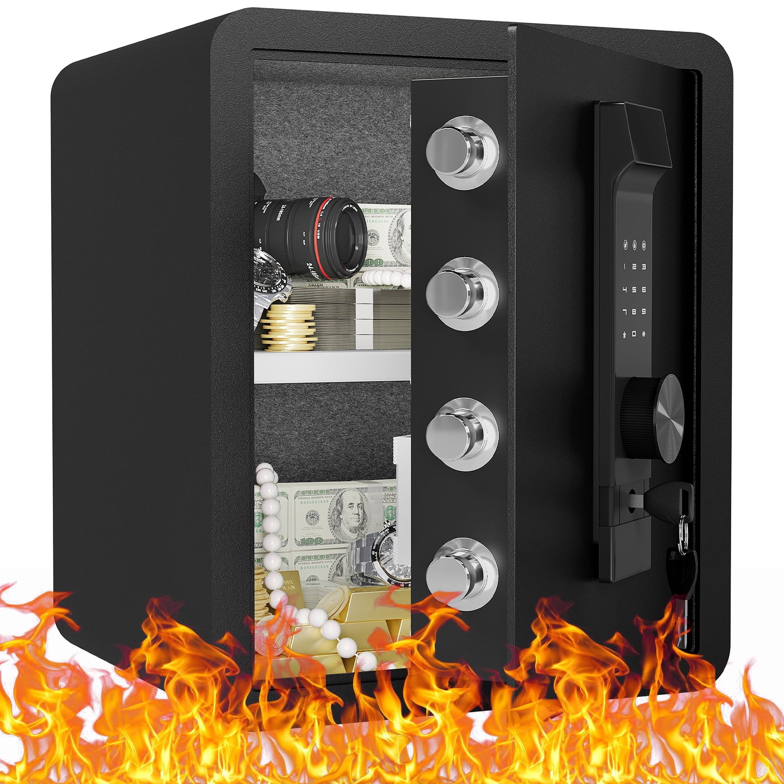 Kavey Fireproof Safe Box 2.2 Cubic Feet, Home Security with Alarm ...