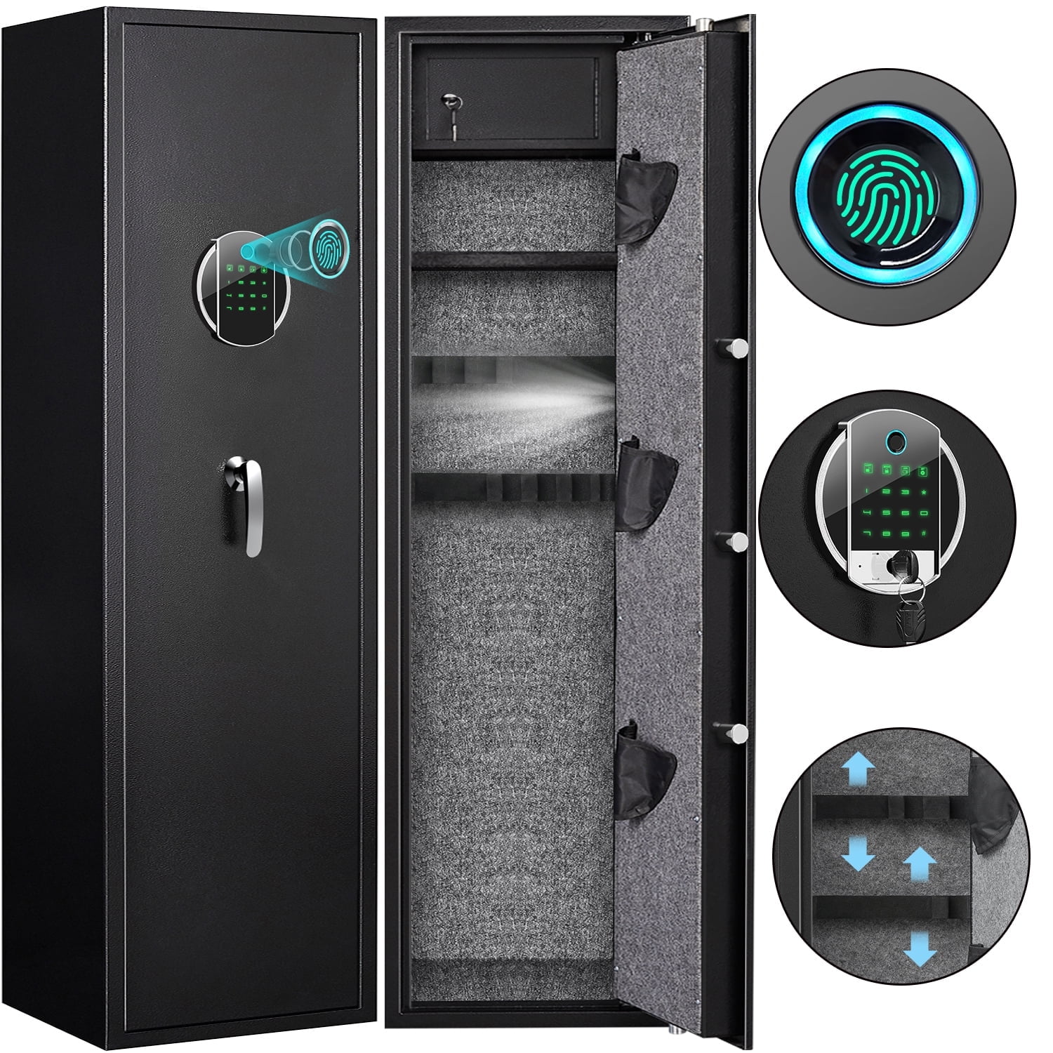 Kavey Biometric Fingerprint Gun Safe, Quick Access for 5-6 Long Guns ...