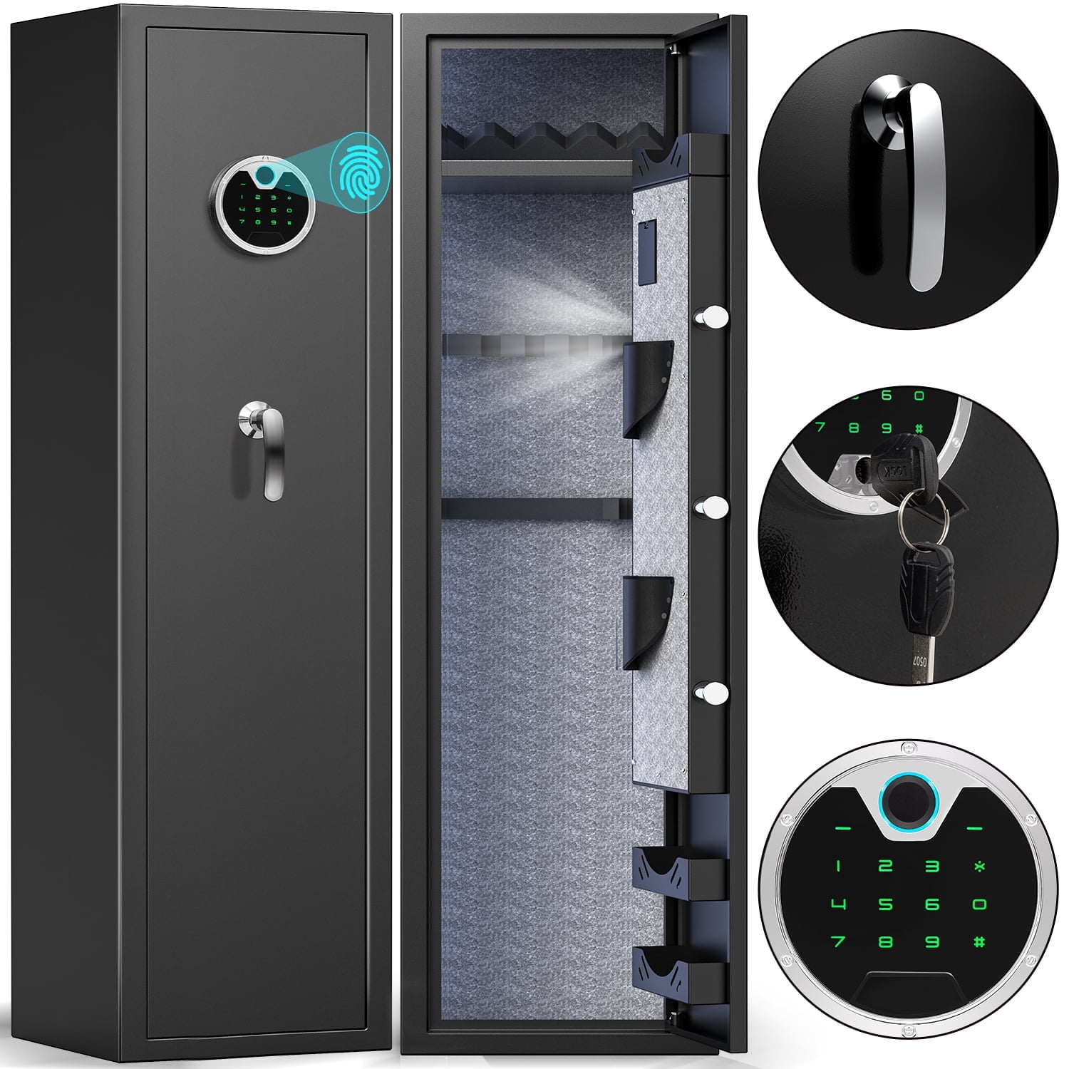 Kavey Biometric Fingerprint Gun Safe with Adjustable Rack, Ammo Storage ...