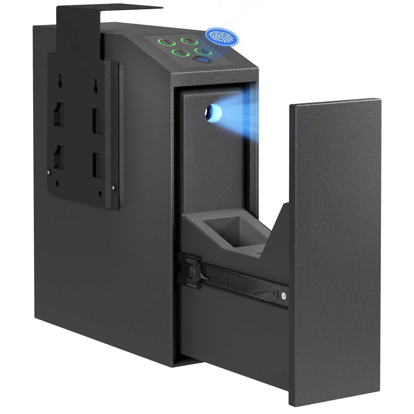 Kavey Biometric Nightstand & Bedside Gun Safe - Fingerprint Access, Pin Code, Key Access, Auto ...